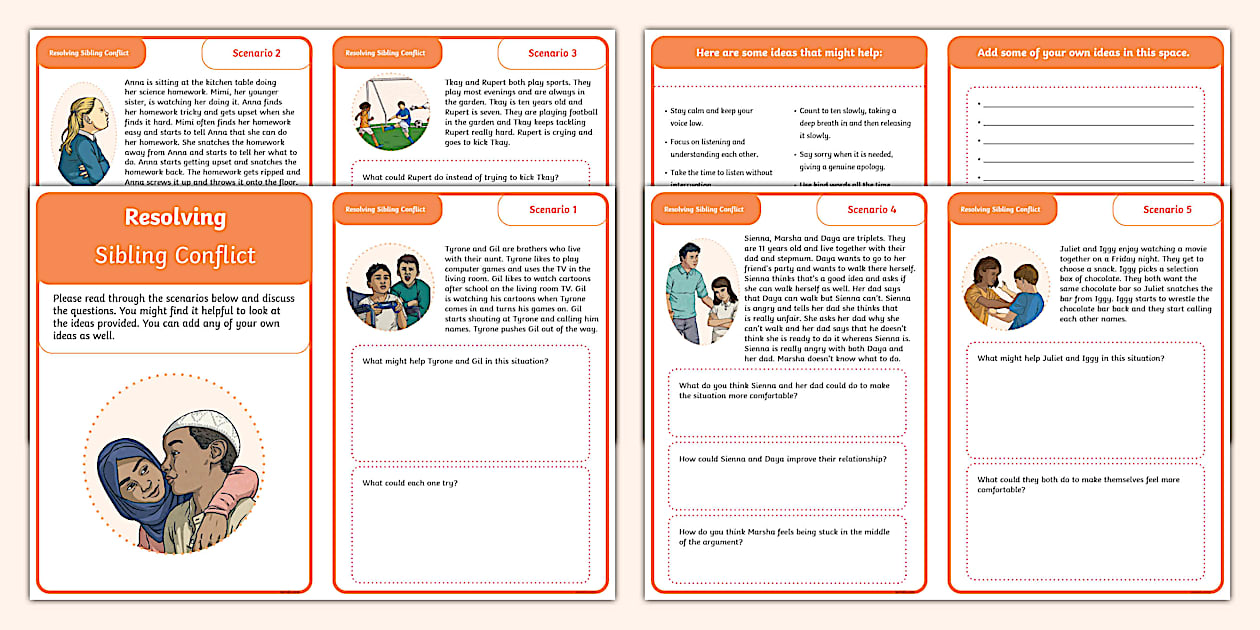Resolving Sibling Conflict Cards (teacher made) - Twinkl