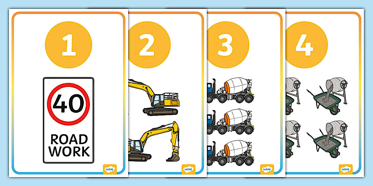 Construction Number Flash Cards 1 - 20 (teacher made)