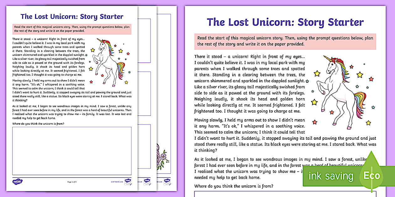 The Lost Unicorn Worksheet | Writing About Unicorns - Twinkl