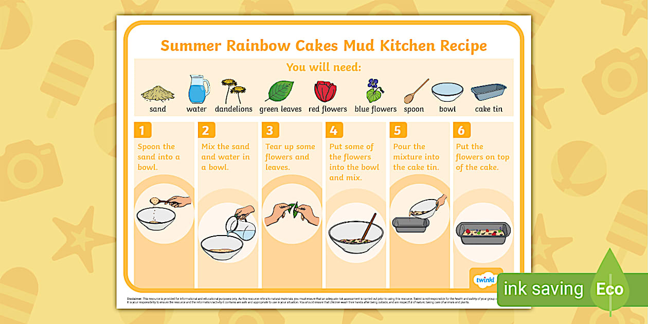 Summer Rainbow Cakes Mud Kitchen Prompt Card Recipe | Twinkl