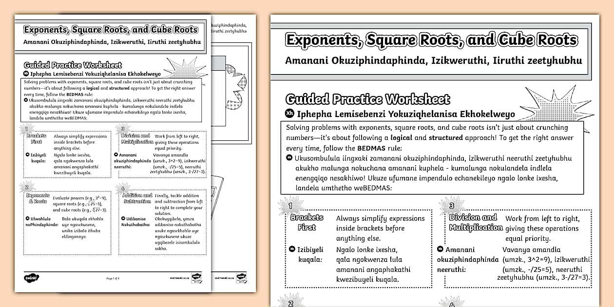 Exponents, Square Roots, and Cube Roots IsiXhosa - Twinkl