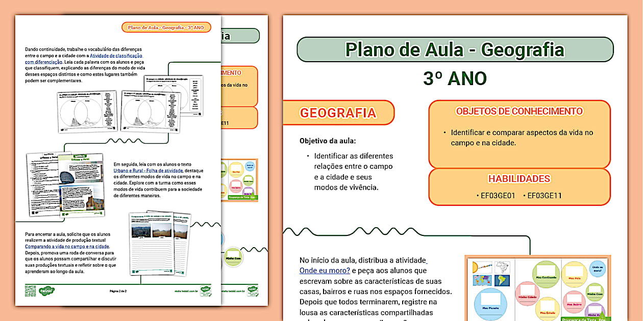 FREE! - Plano de aula 3º ano - Geografia: O campo e a cidade