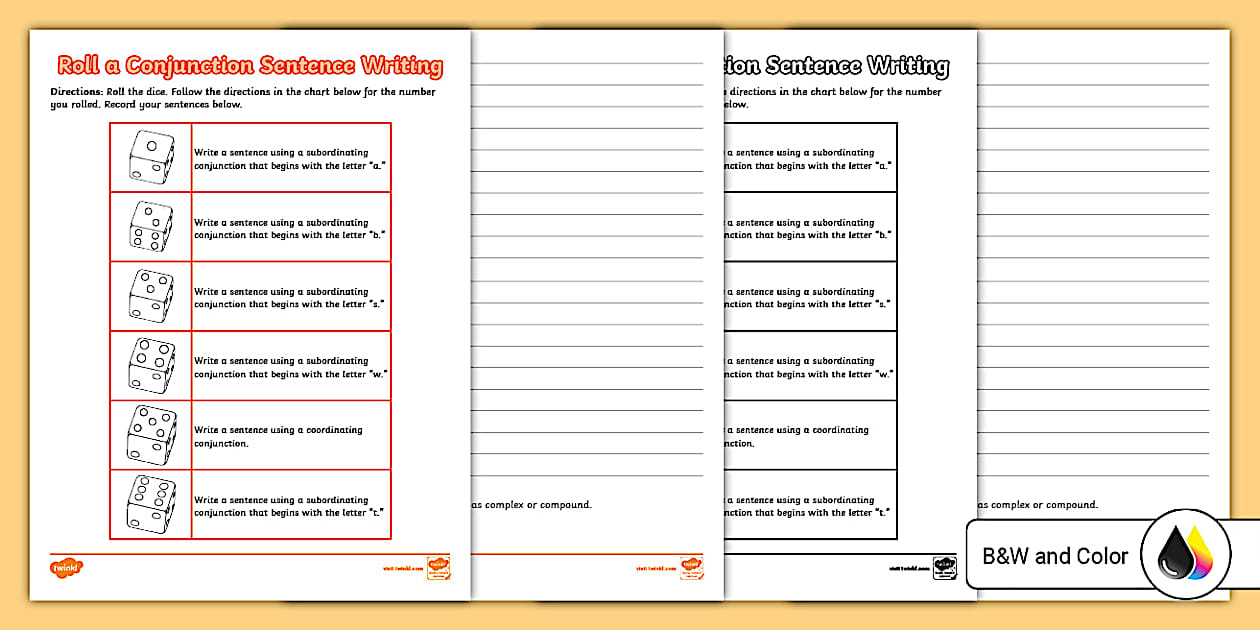 Third Grade Roll a Conjunction Sentence Writing Activity