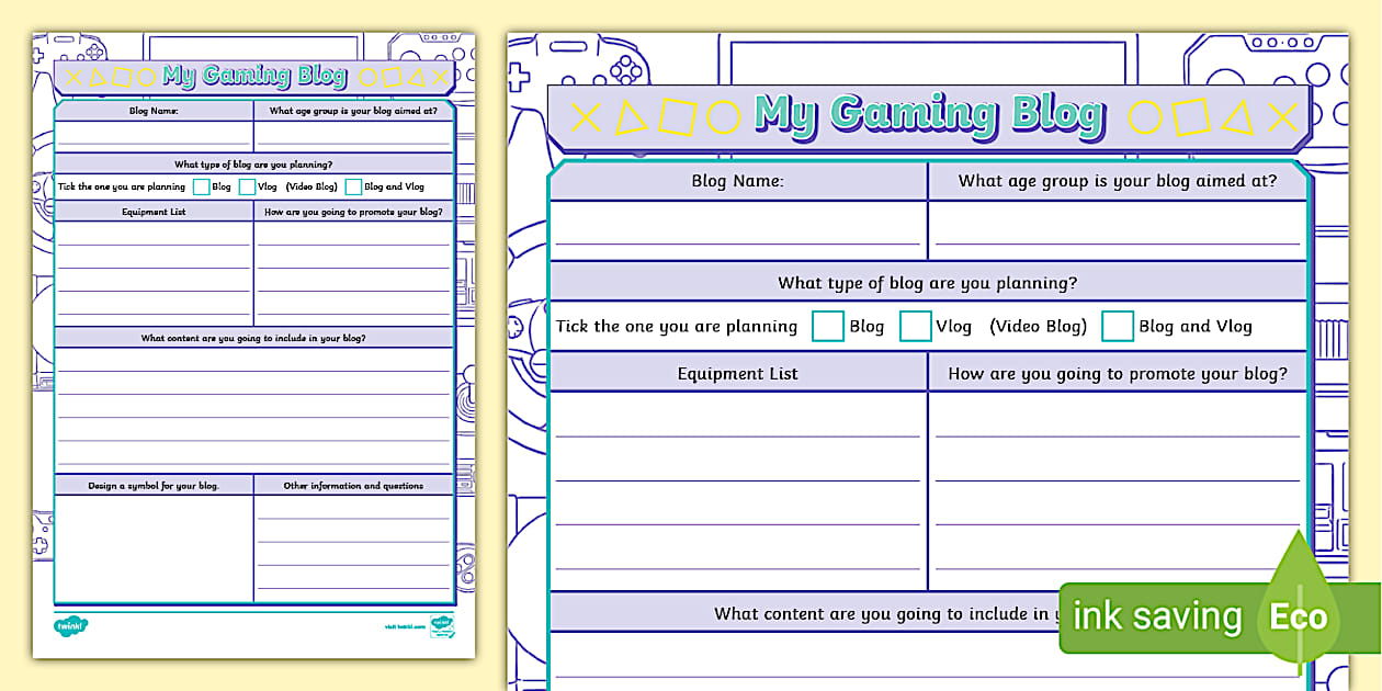 KS2 Gaming Blog Planning Sheet (Teacher-Made) - Twinkl