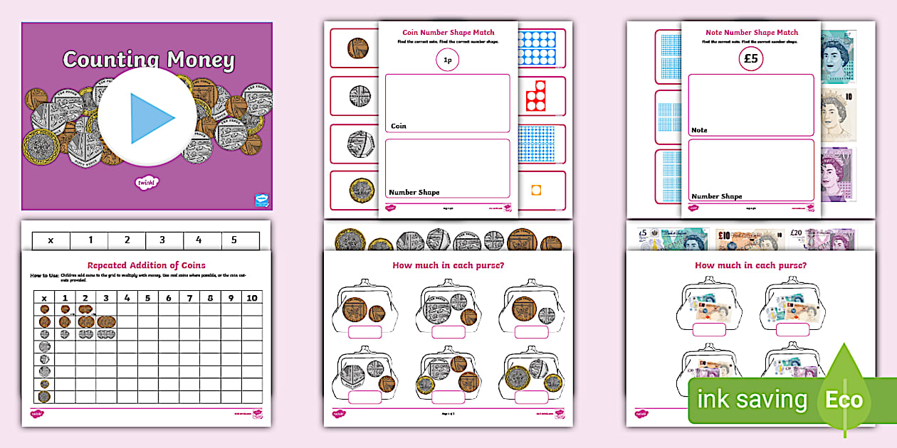 Maths Intervention Counting Money PowerPoint and Worksheet / Worksheet Pack