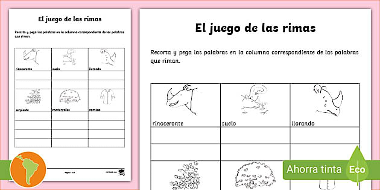 Actividad: Juego de las rimas- Guía de trabajo - Twinkl