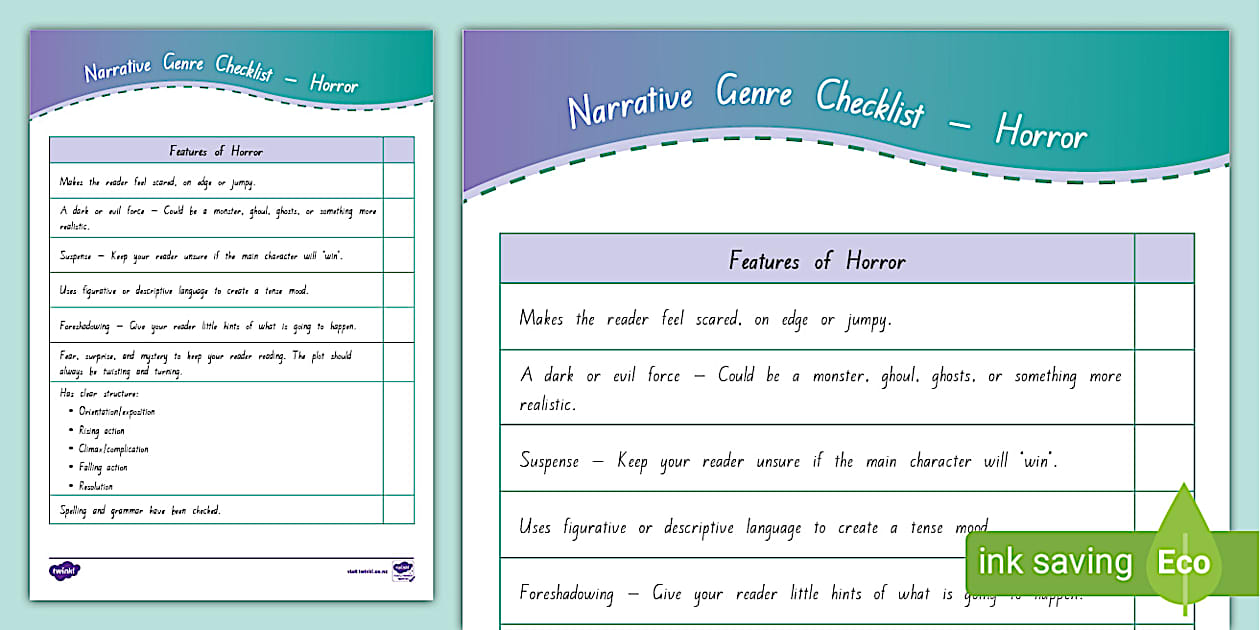 Narrative Genres Writing Checklist - Horror - Twinkl
