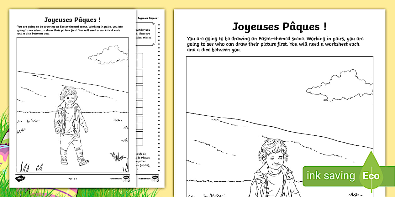 👉 French: Easter Roll, Read and Draw Game - KS2 Resource