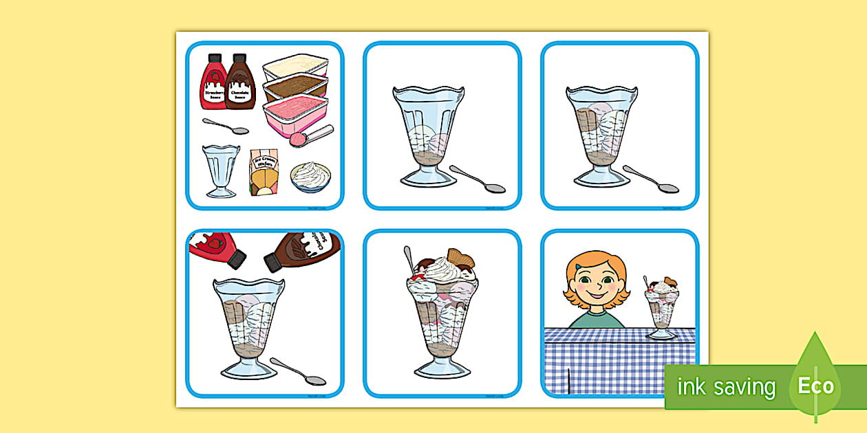 6 Step Sequencing Cards Ice Cream Sundae (teacher made)
