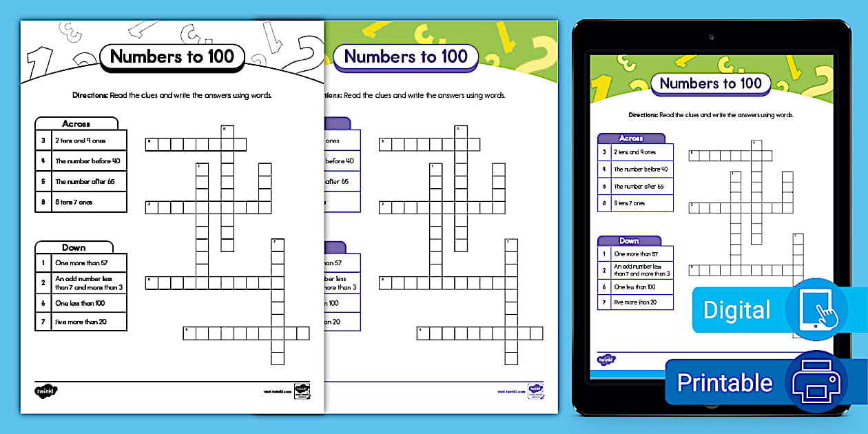 Second Grade Read and Spell Numbers to 100 Crossword