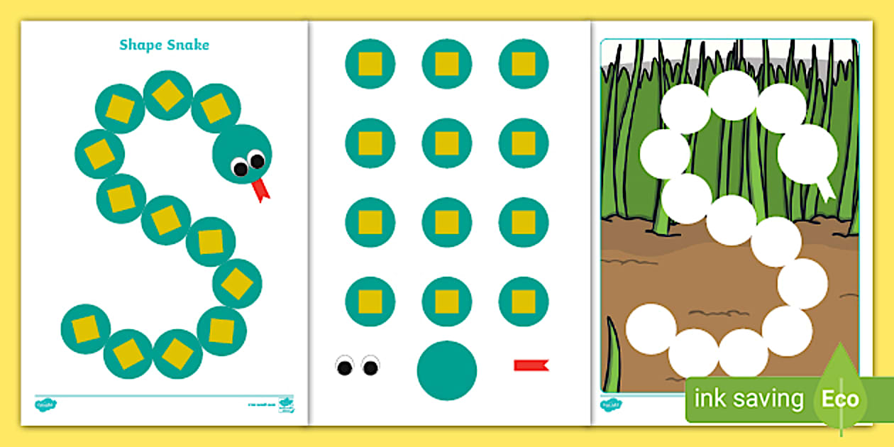 2D Shape Snake Cutting Skills Worksheets - Twinkl