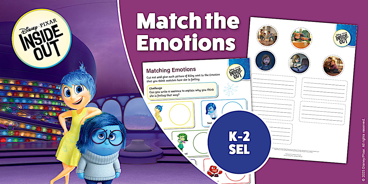 Inside Out: Match the Emotions Cut and Paste SEL Worksheet