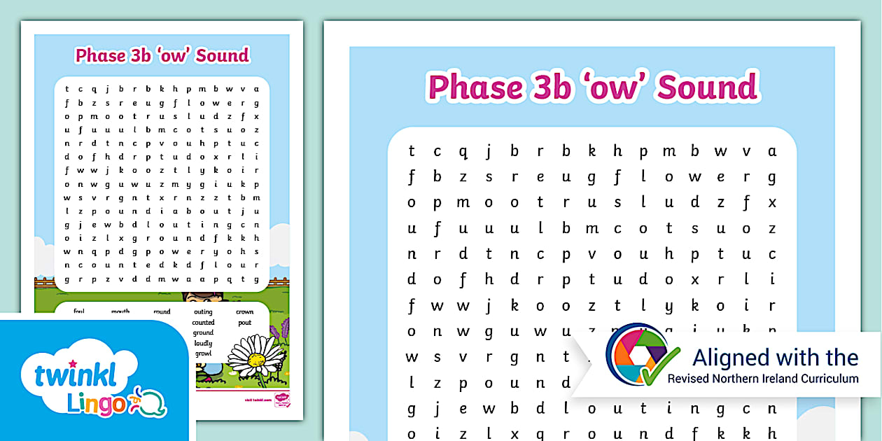 Northern Ireland Linguistic Phonics 3b 'ow' Sound Word Search