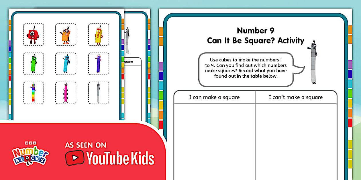 Numberblocks: Number 9 Can It Be Square? Worksheet - Twinkl