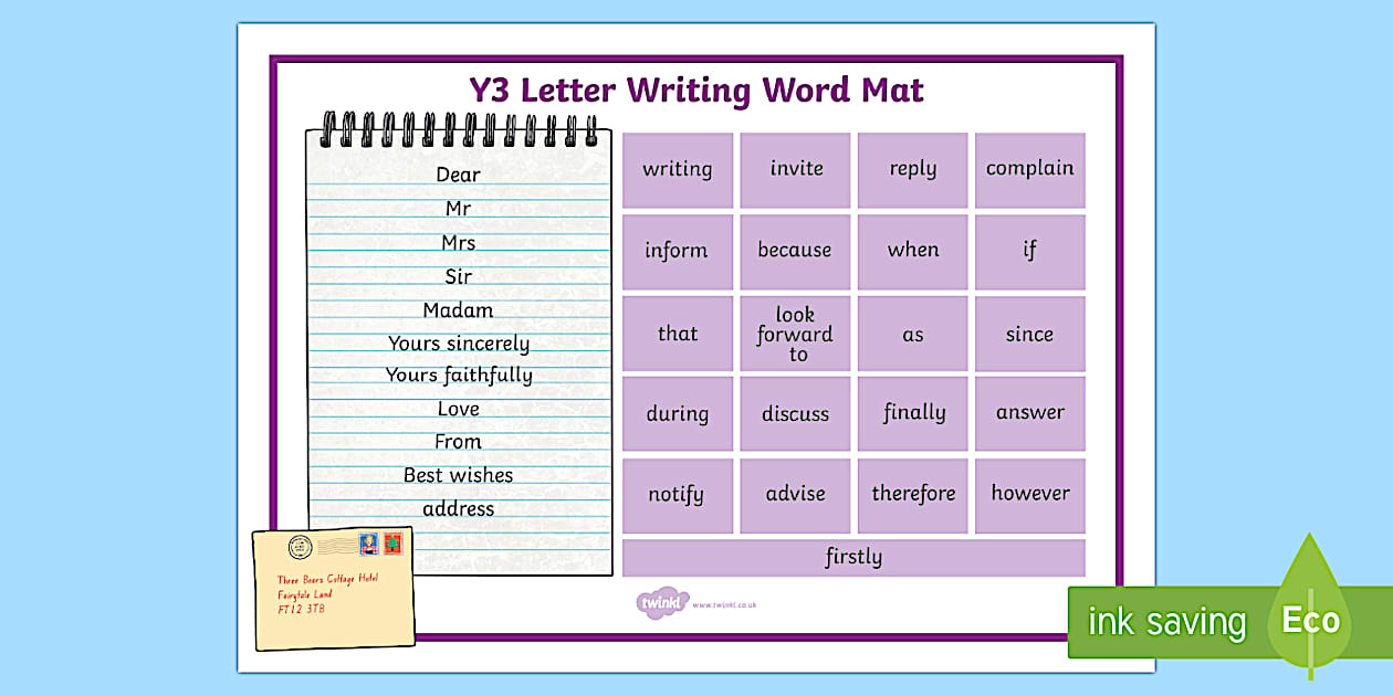 Year 3 Letter Writing Word Mat - Primary Resources