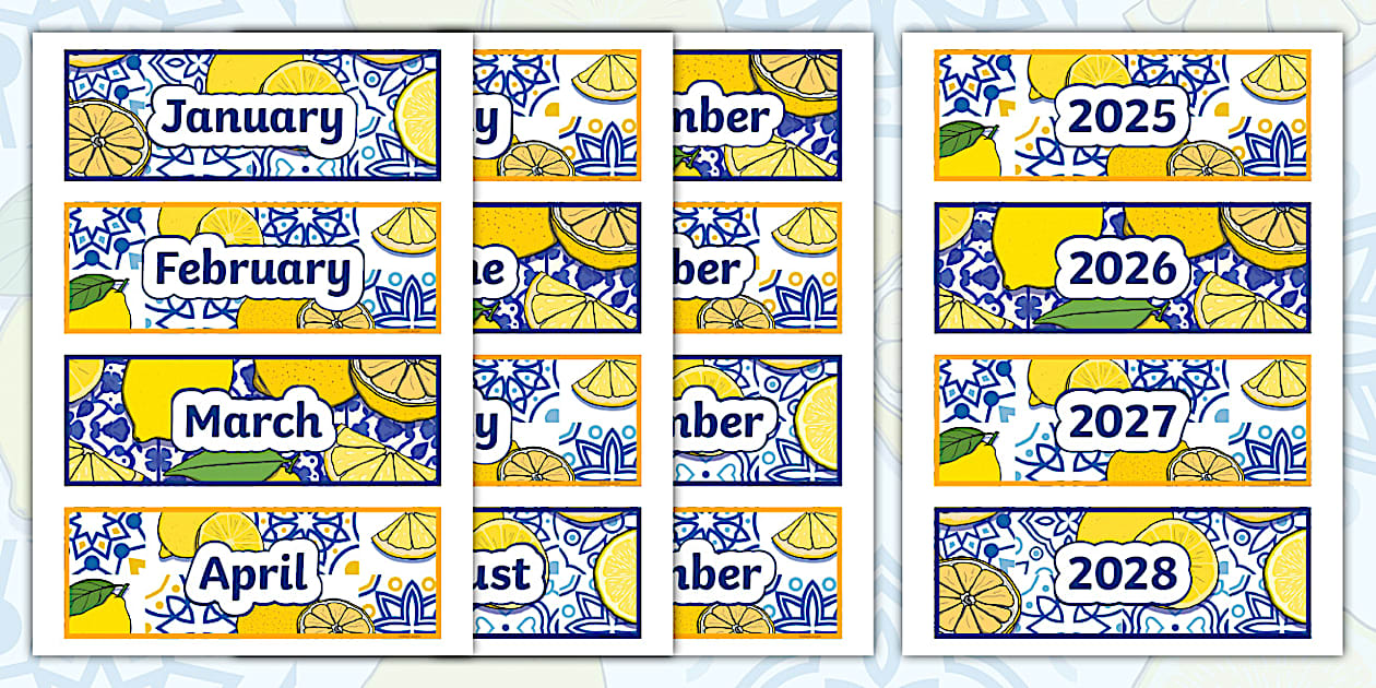 Mediterranean Lemon Months and Year Labels (profesor hizo)