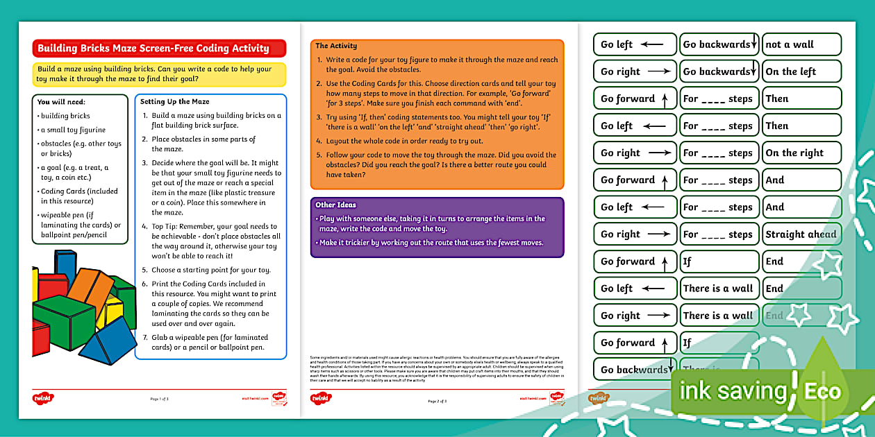 Building Bricks Maze Coding Activity (teacher made) - Twinkl