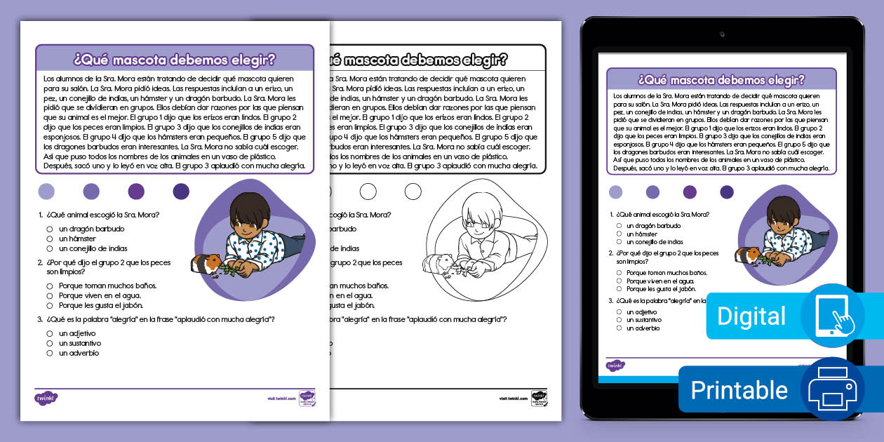 Actividad de comprensión de lectura de ficción para segundo grado: ¿Qué