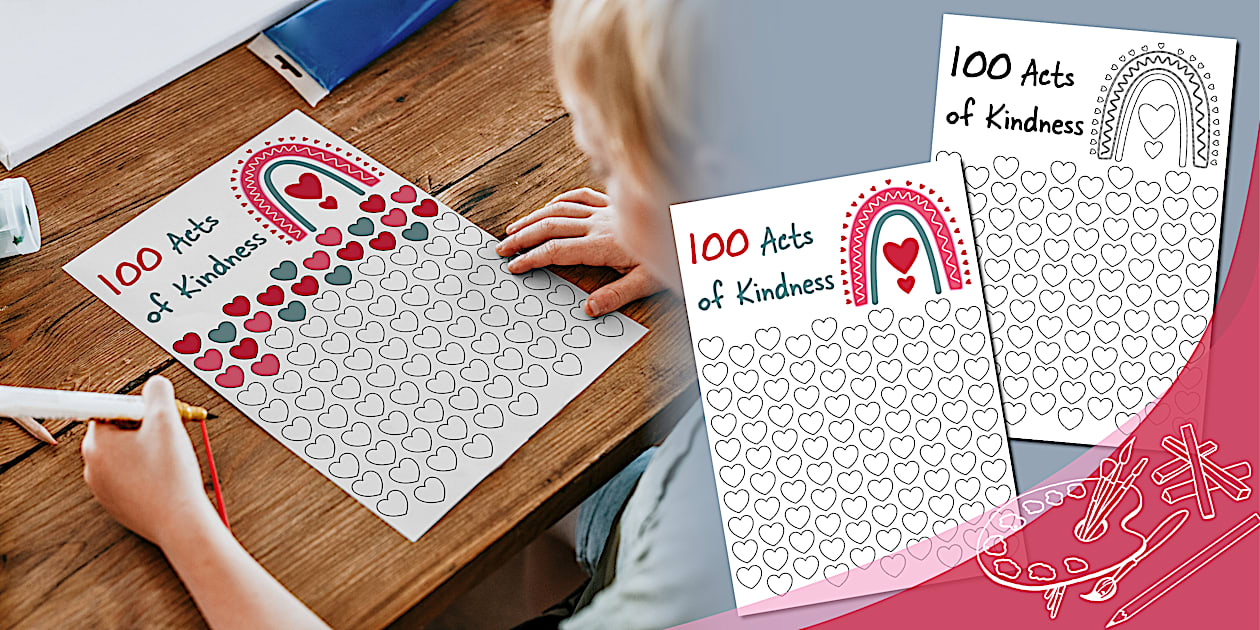 100 Acts of Kindness Chart Colouring Poster (teacher made)