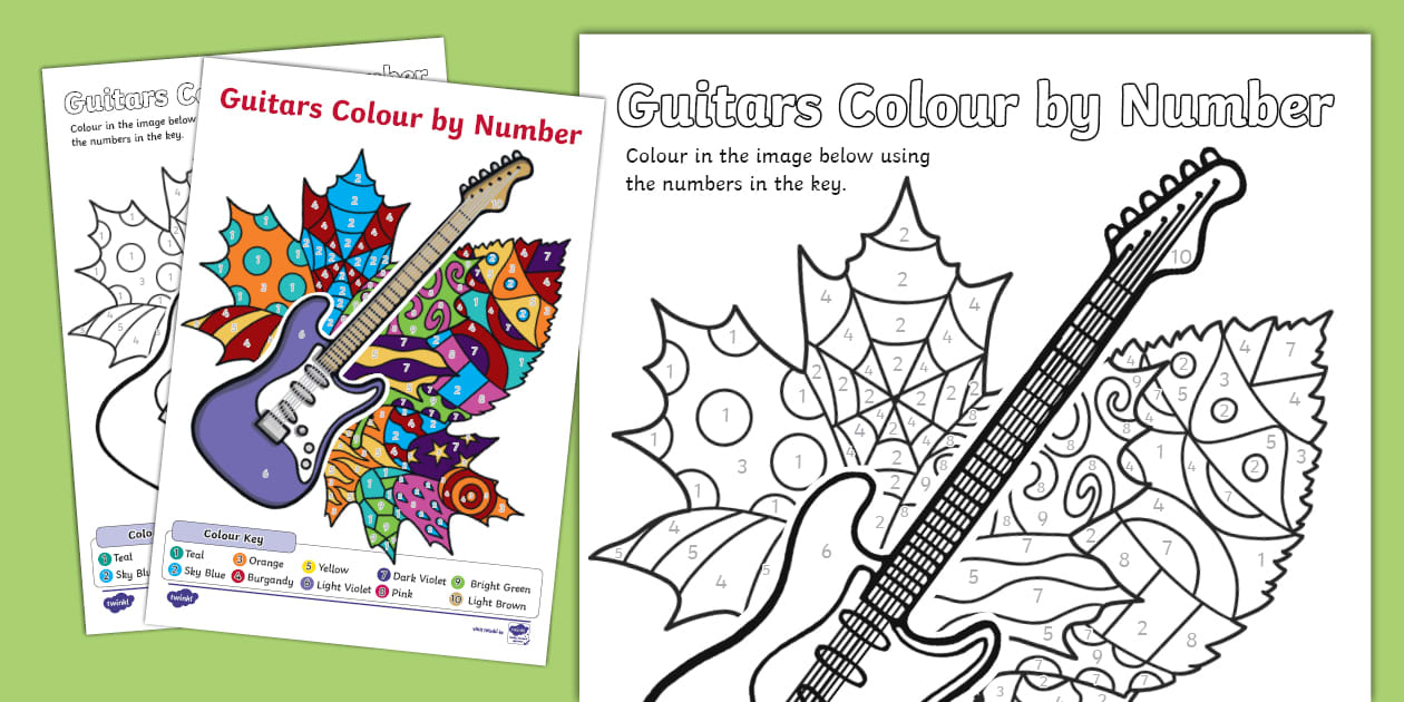 Guitars Colour by Numbers Worksheet (teacher made) - Twinkl