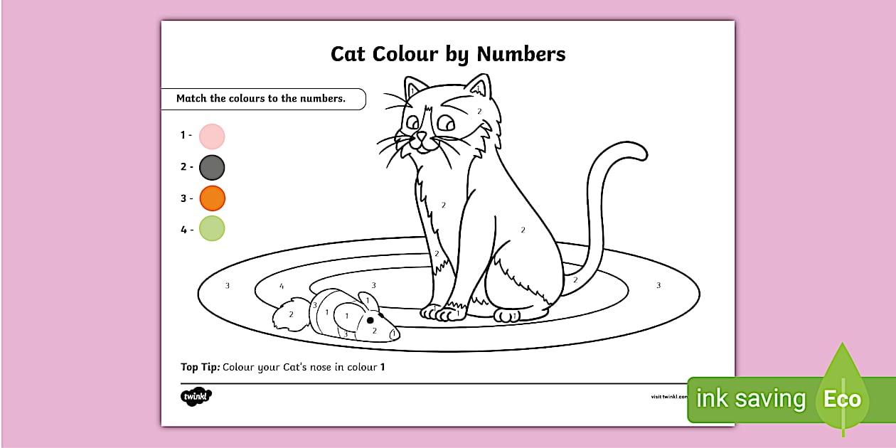 Cat Colour by Number (teacher made) - Twinkl