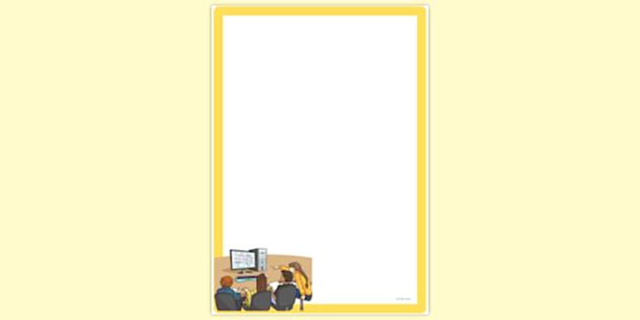 Simple Blank 4 Children Sat Around A Computer Page Border