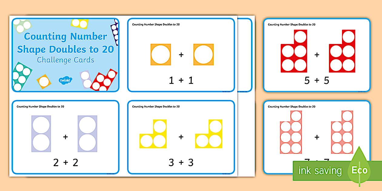 Editable Counting Number Shape Doubles to 20 KS1 Challenge Cards