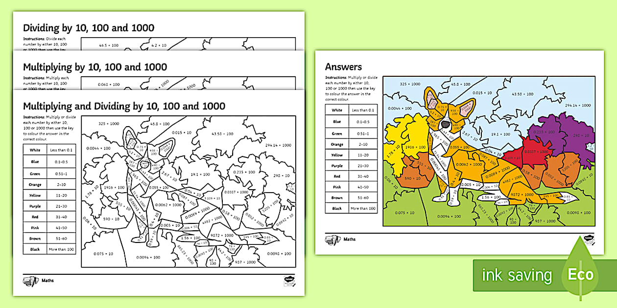 Multiplying and Dividing by Powers of Ten: Colour by Number