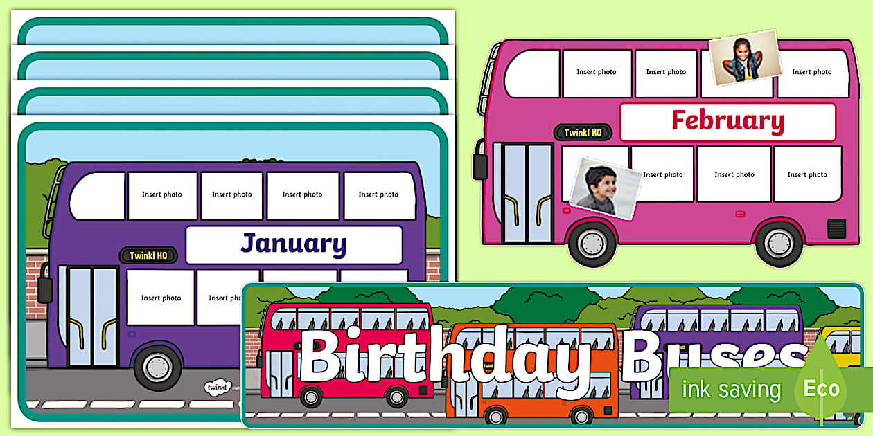 Cursive Birthday Buses Display Pack (teacher made) - Twinkl