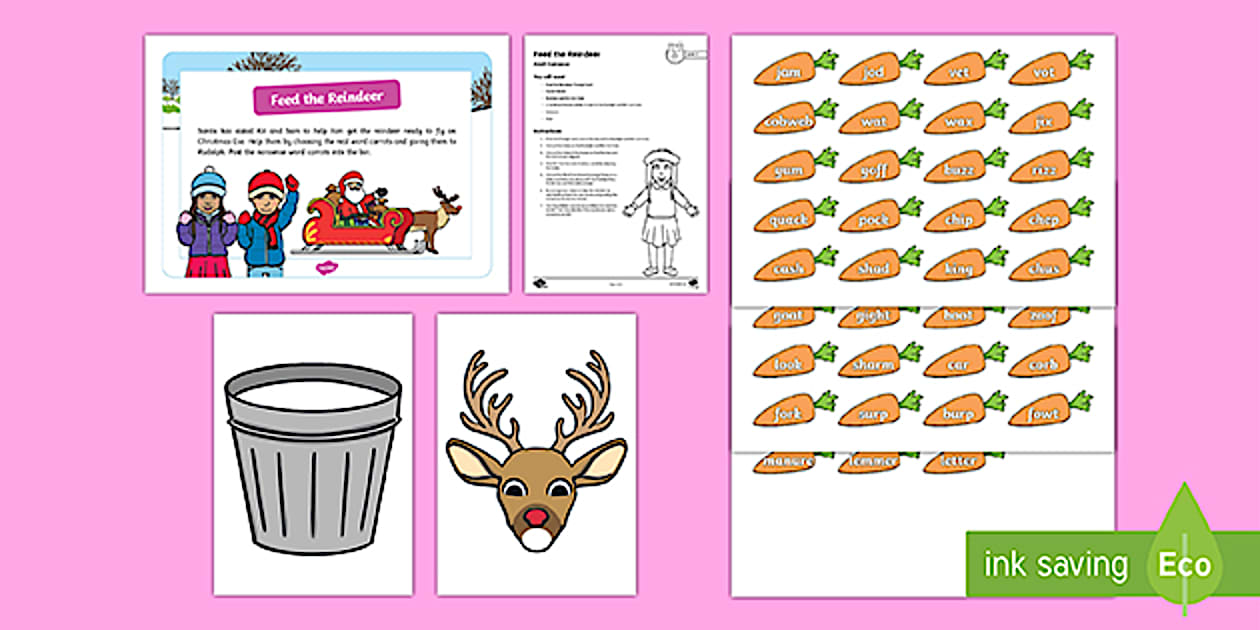 Christmas Phonics Level 3 Feed the Reindeer Real Word Sort Activity