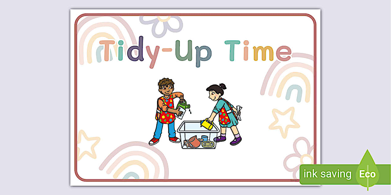 EYFS Muted Rainbows Tidy Up Time Display Poster - Twinkl