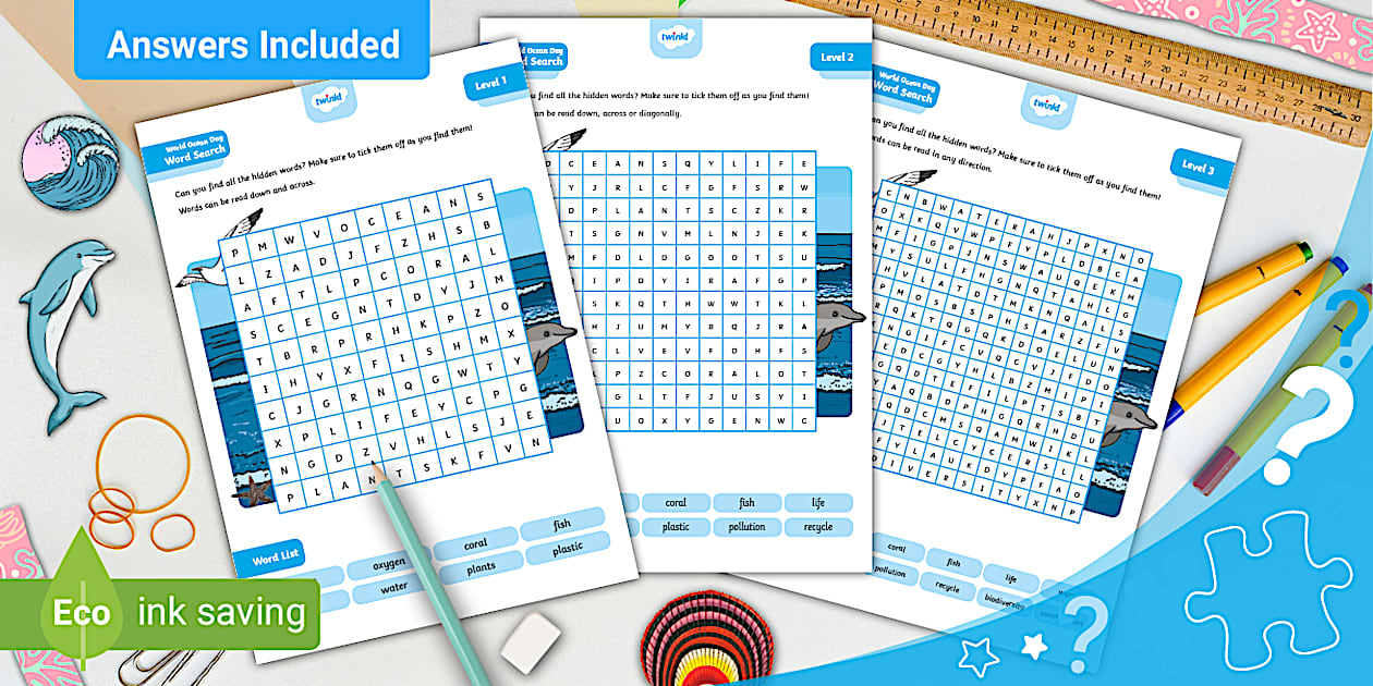 World Ocean Day Word Search - AL - Kids - Twinkl Puzzled