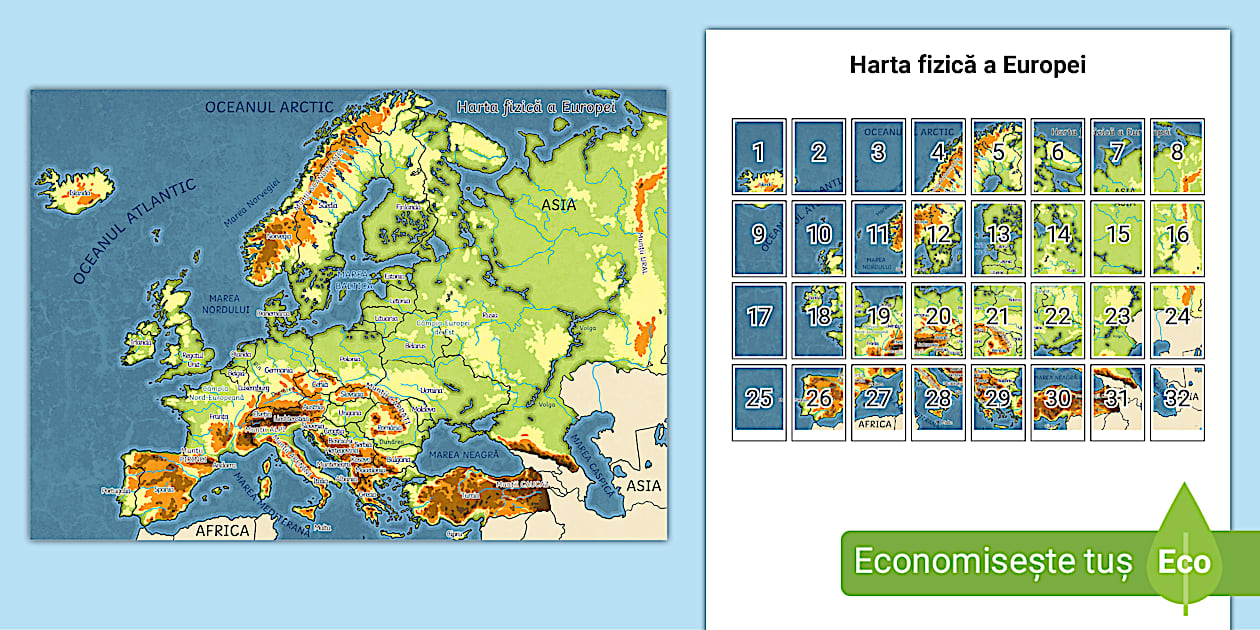 Harta fizică a Europei - Material didactic (teacher made)