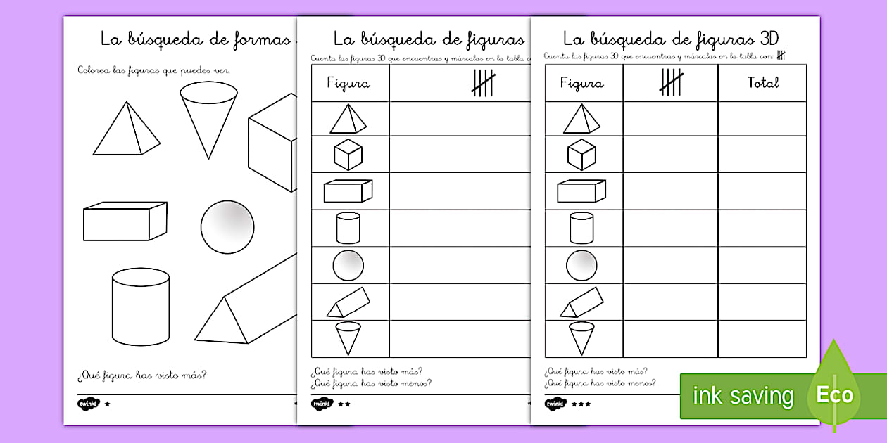 Ficha de actividad: Búsqueda de figuras 3D - Twinkl