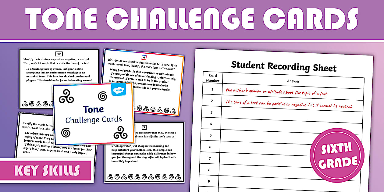 Sixth Grade Tone Challenge Cards (teacher made) - Twinkl