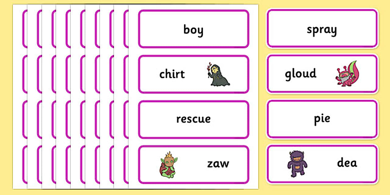 SA Mixed Phase 5 Real and Nonsense Word Cards (teacher made)