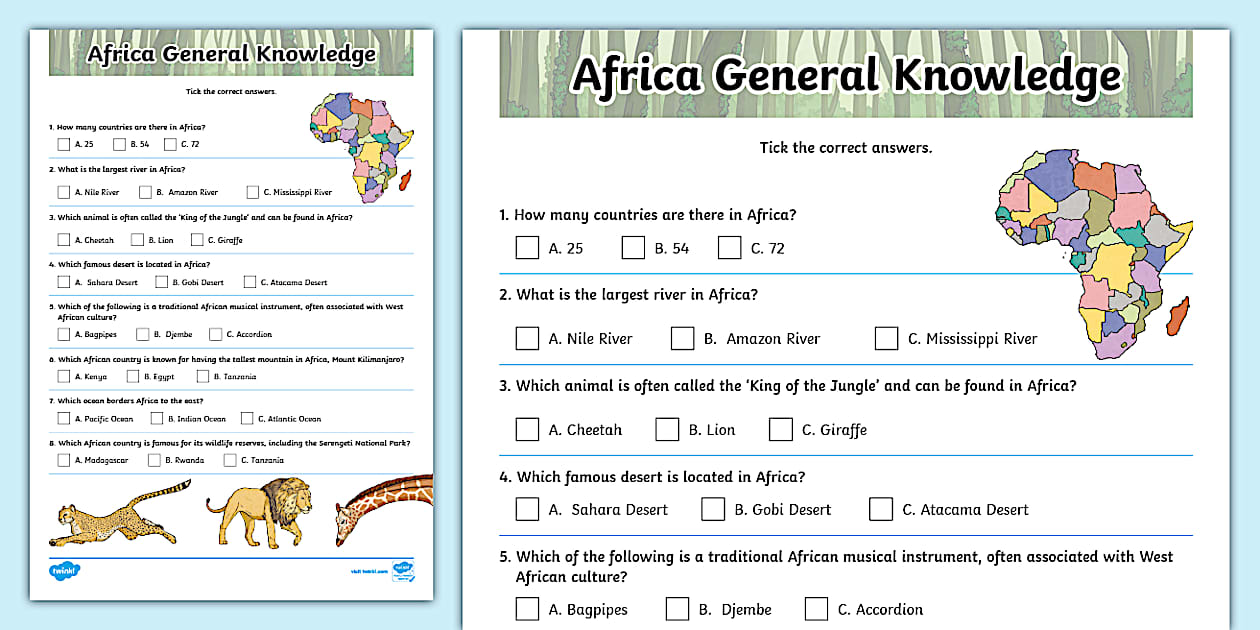 Africa General Knowledge Paper Quiz (teacher made) - Twinkl