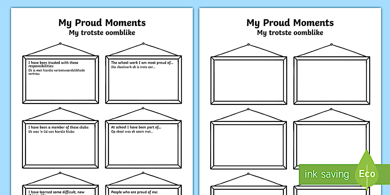 My Proud Moments English/Afrikaans - My Proud Moments Writing Template