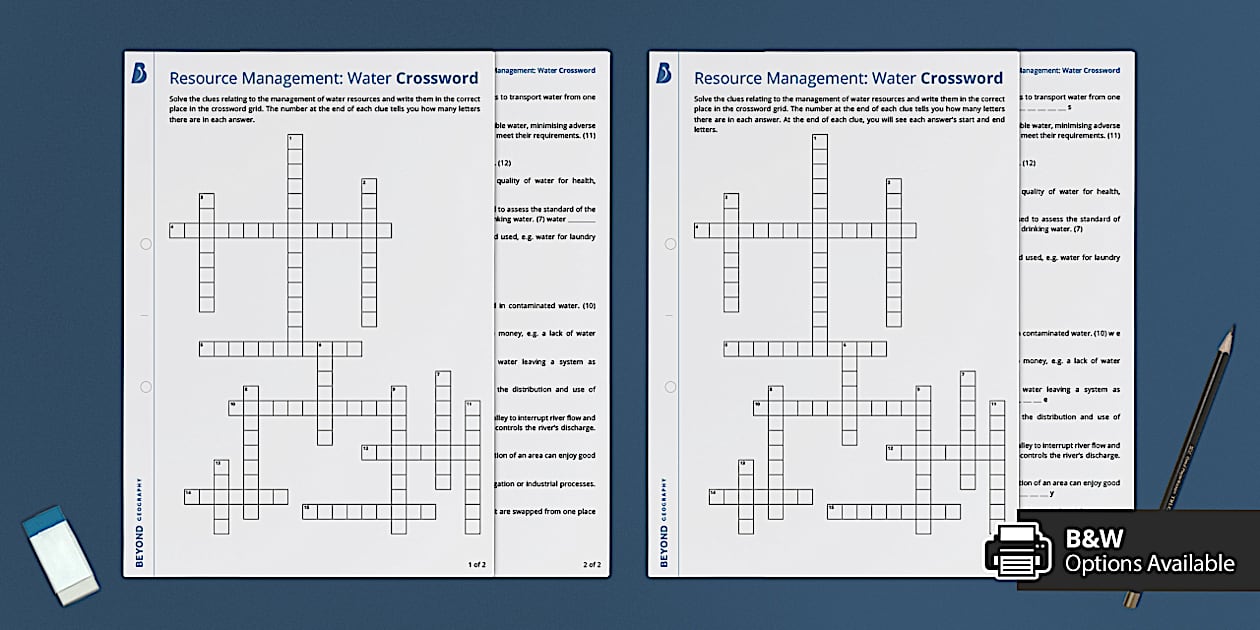 AQA Resource Management: Water Crossword - Twinkl