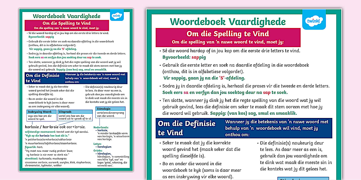 Woordeboek Vaardighede Plakkaat (teacher made) - Twinkl