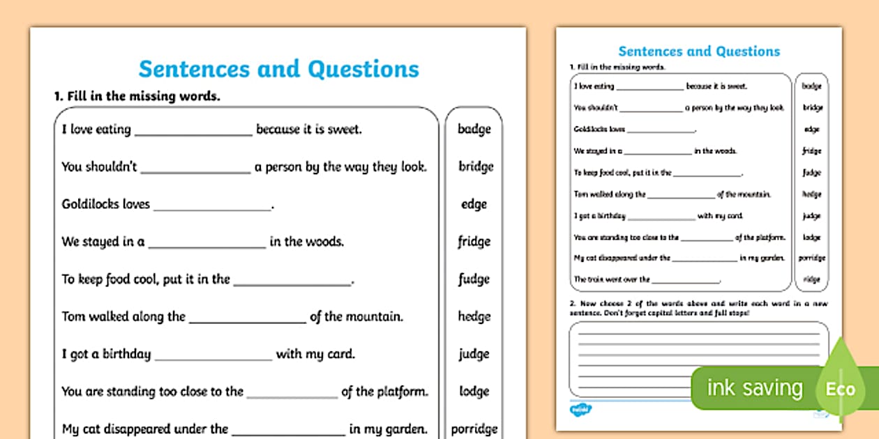 Words Ending in DGE Worksheet | Resource | Twinkl USA