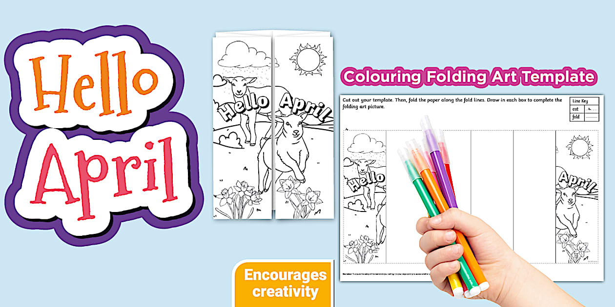 Hello April Colouring Folding Art Template