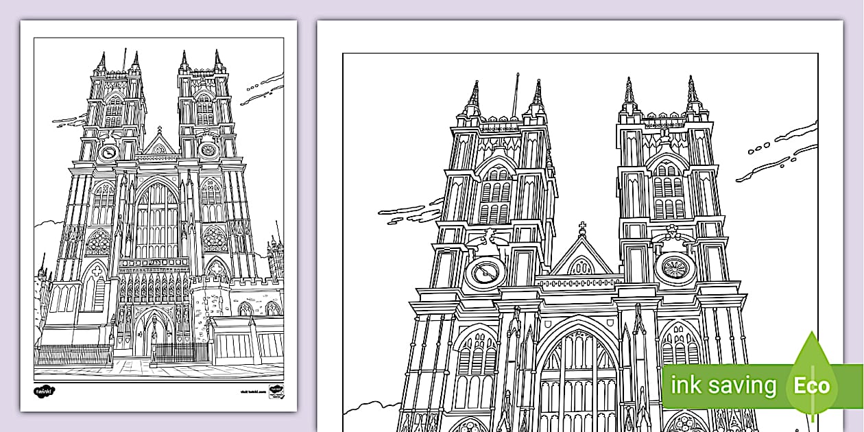 Westminster Abbey Colouring Page, Westminster Abbey - Twinkl