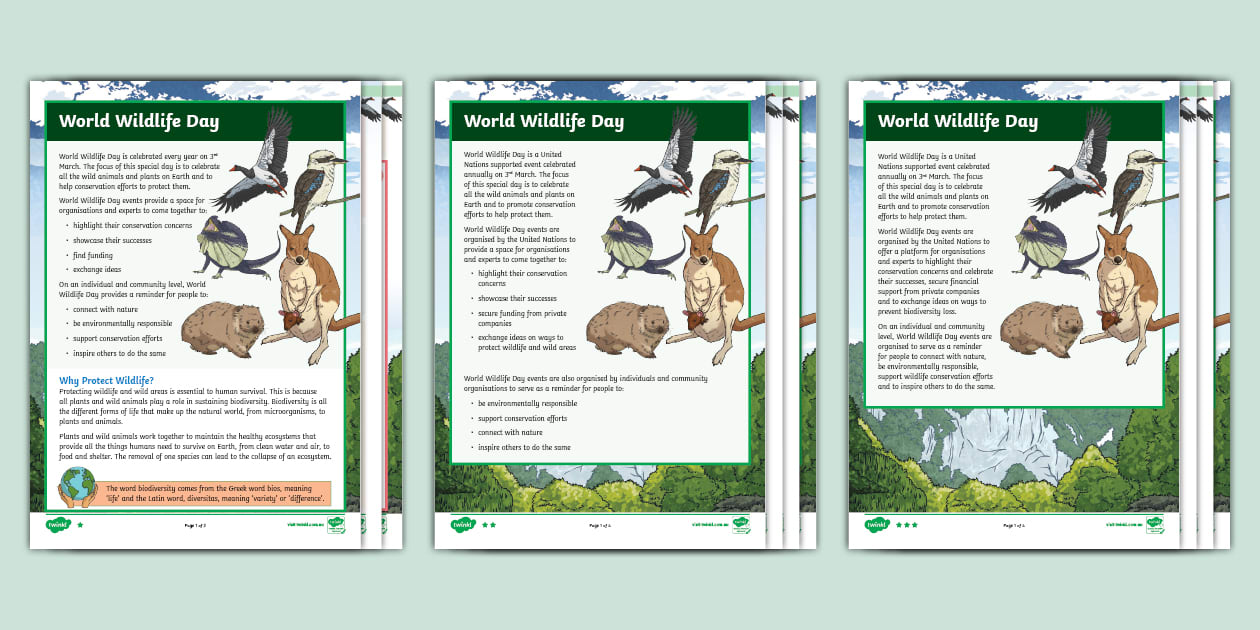 World Wildlife Day Differentiated Reading Comprehension