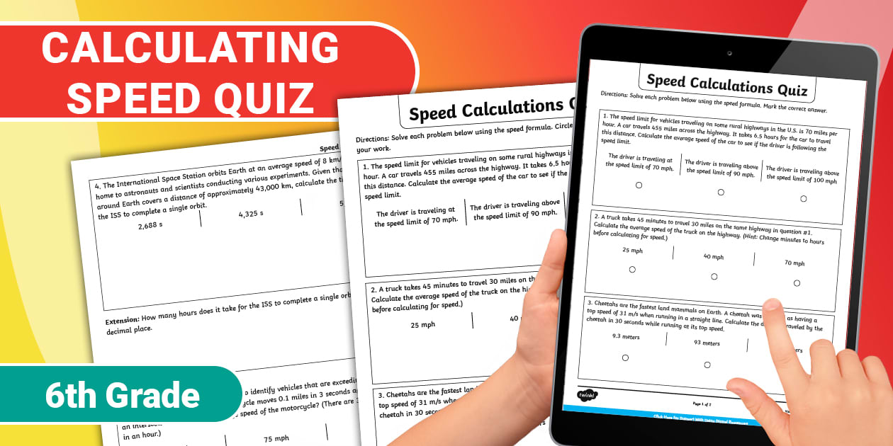 Sixth Grade Speed Calculations Quiz (teacher made) - Twinkl