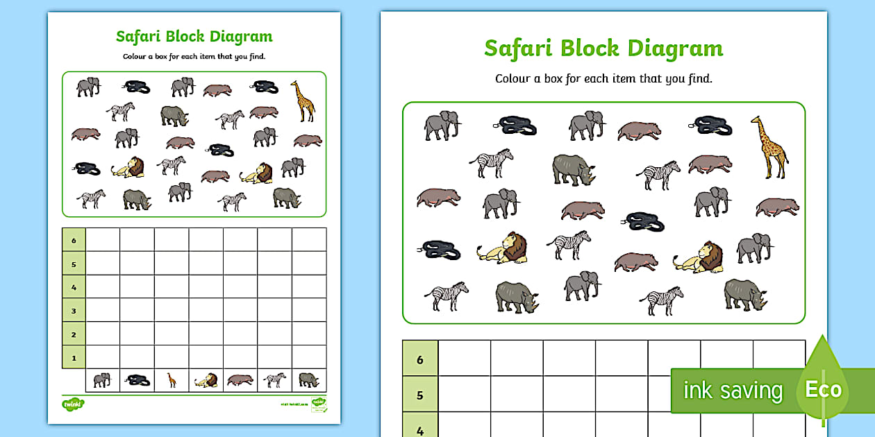 Black and White Safari Block Diagram Worksheet - Twinkl