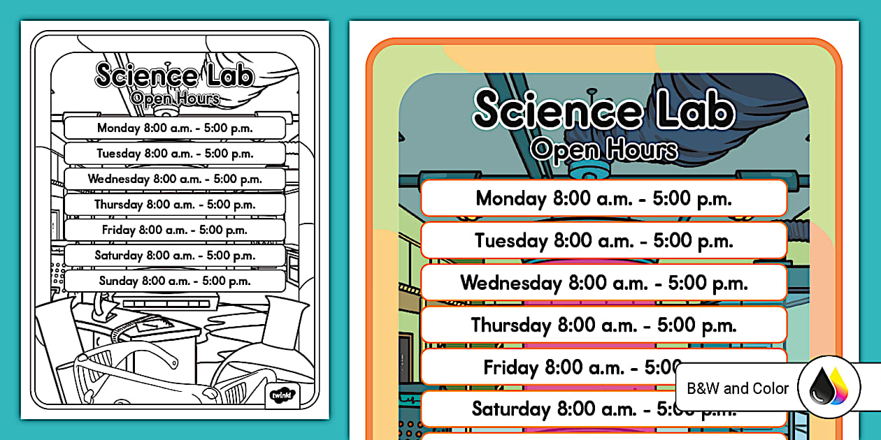 Science Lab Dramatic Play Hours Sign (teacher made) - Twinkl