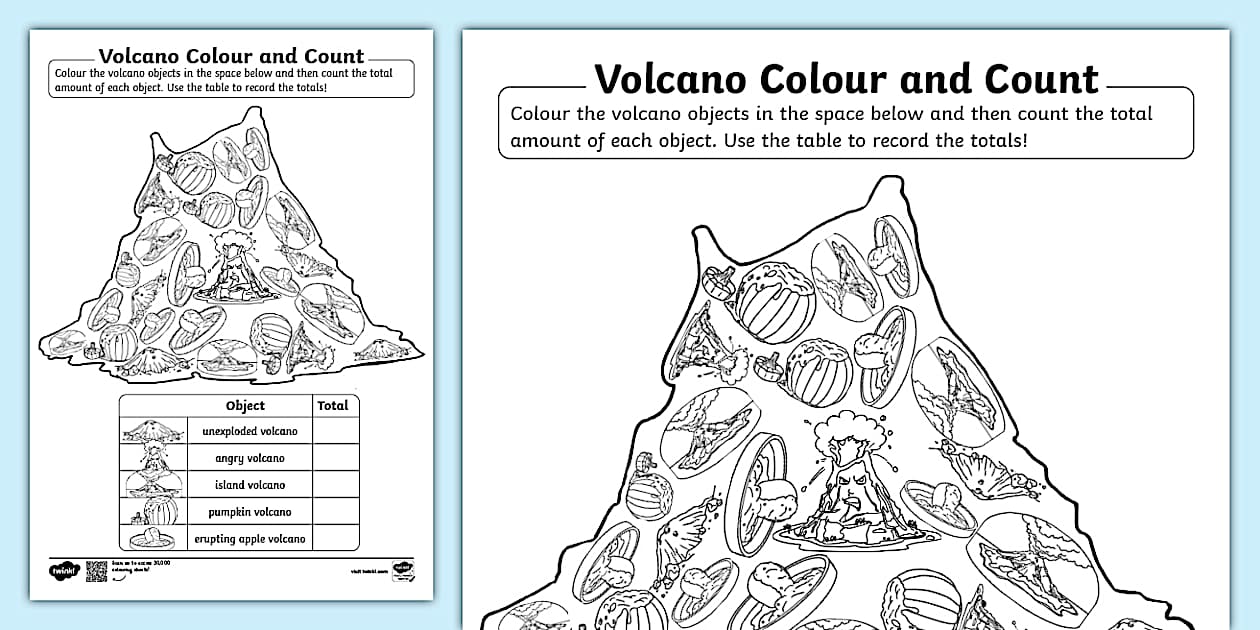 👉 Volcano Colour and Count Worksheet (teacher made)