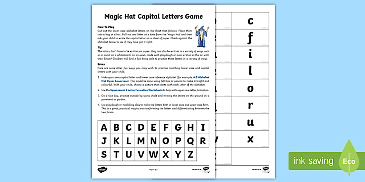 Black and White Capital Letters Magic Hat Game - Twinkl