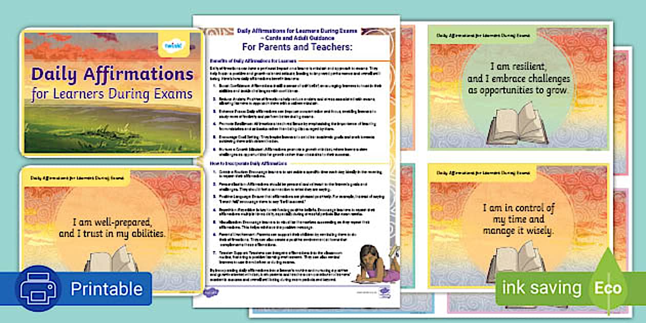 Daily Affirmations- Learners During Exams – Cards + Guidance